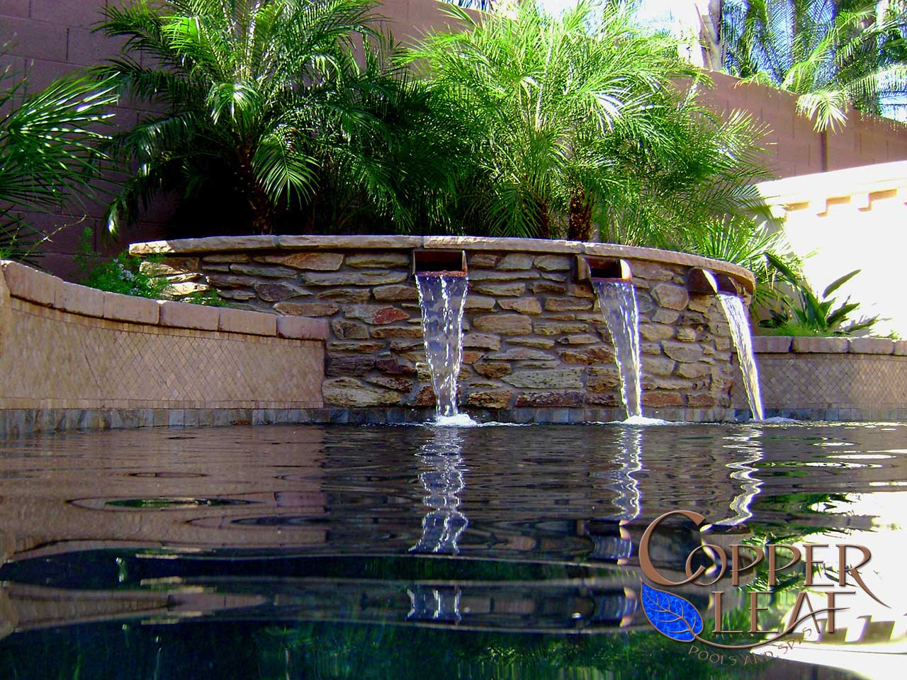 Copper Scuppers Water Feature in Scottsdale, AZ - Copper Leaf Pools